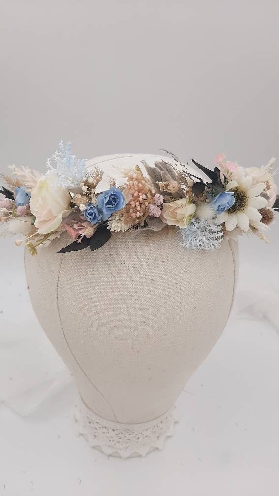 Blue Flower Crown. Light Blue and White Floral Crown. Wedding | Etsy