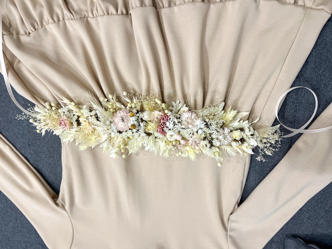 Floral Belt for Dresses, Dried and Stabilized Flowers, Ivory and Pink ...