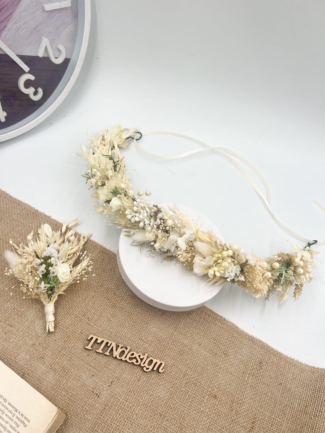 Ivory Dried Flower Crown | Bridal Head Wreath With Preserved Blooms ...