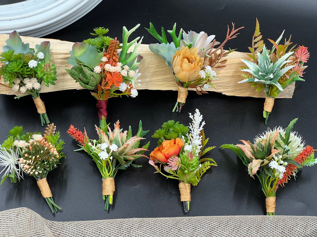 Boho Succulent Boutonniere, Greenery Feather Buttonhole, Groom or ...