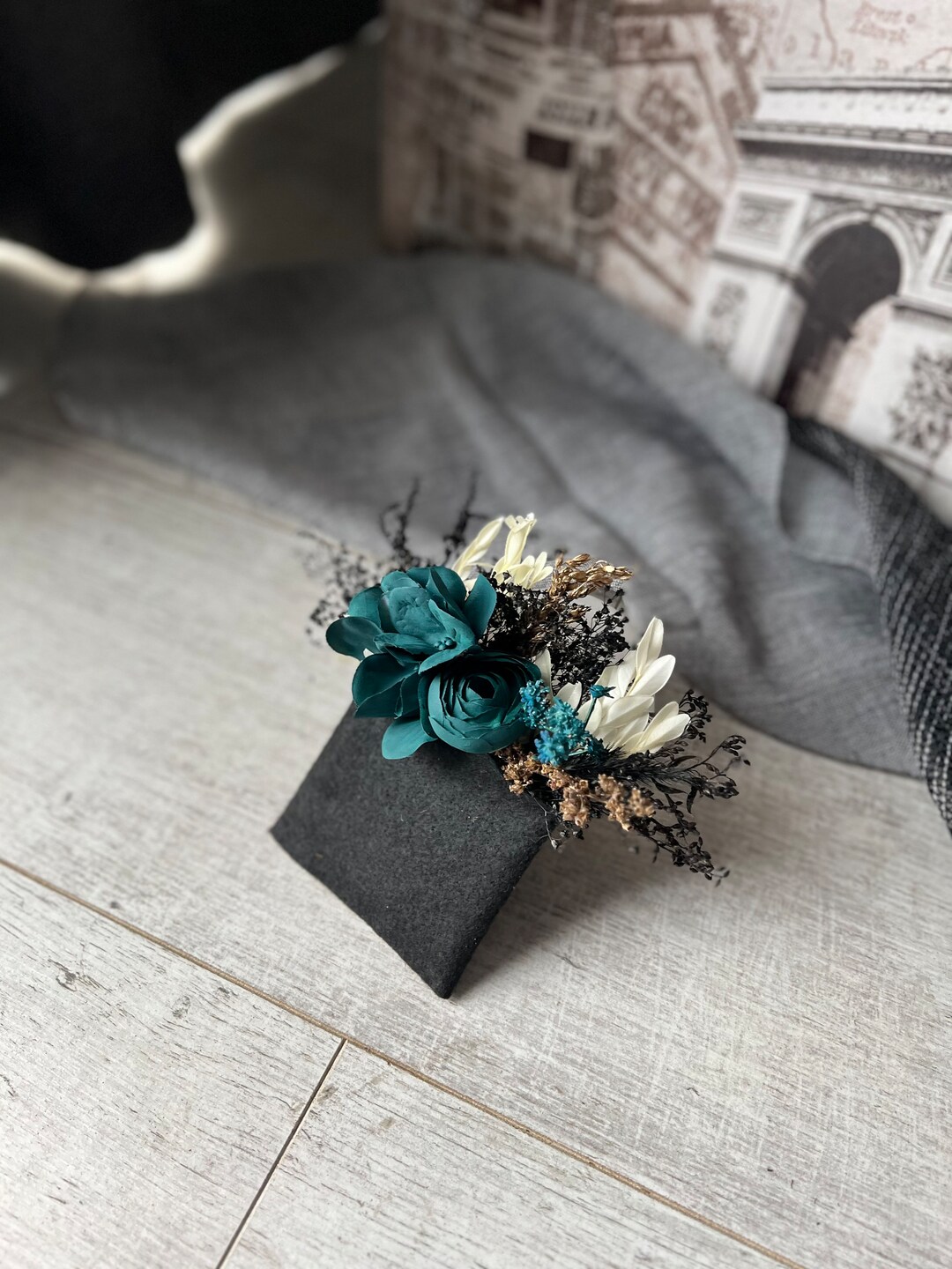 Gothic Teal and Black Pocket Boutonniere, Juniper Green, Halloween ...
