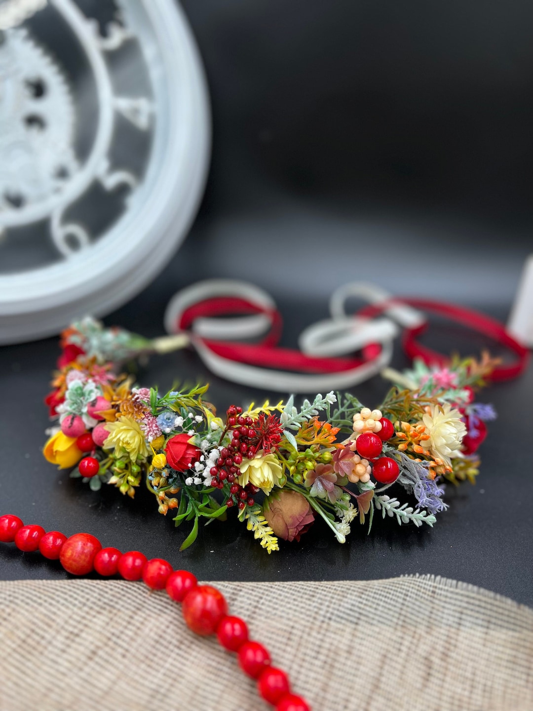 Colourful Summer Flower Wreath Half Wreath Bridal Half Crown Wedding ...