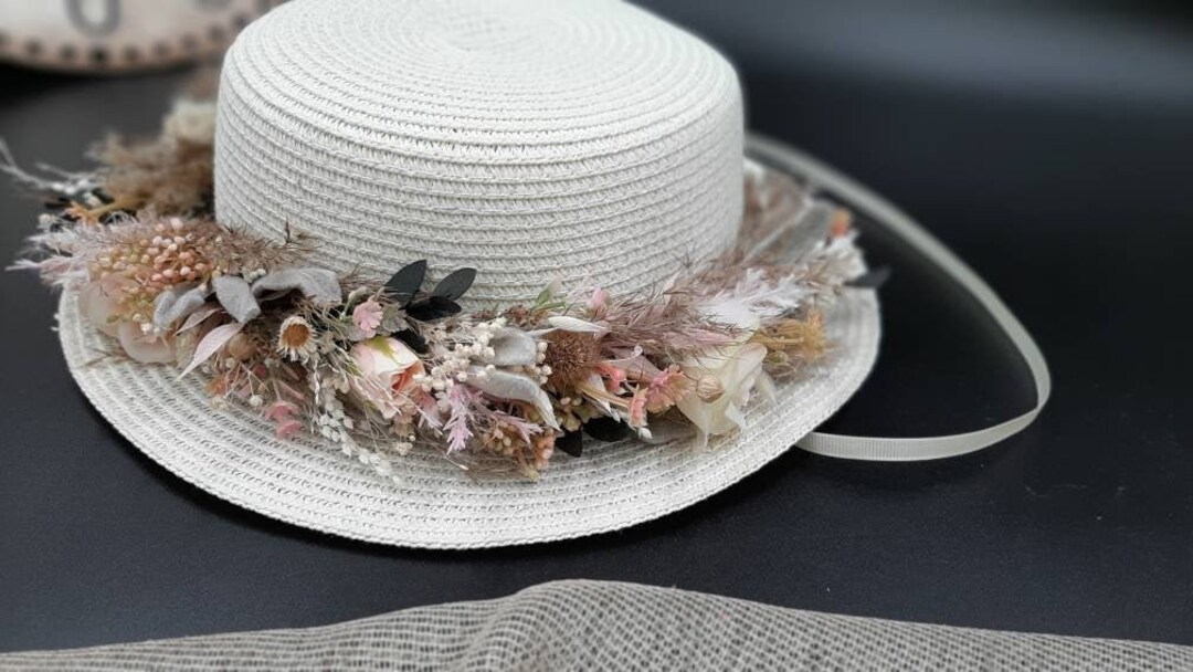 Boho Flower Crown Hat for Wedding, Pink Flower Hat, Dried Flower Crown ...