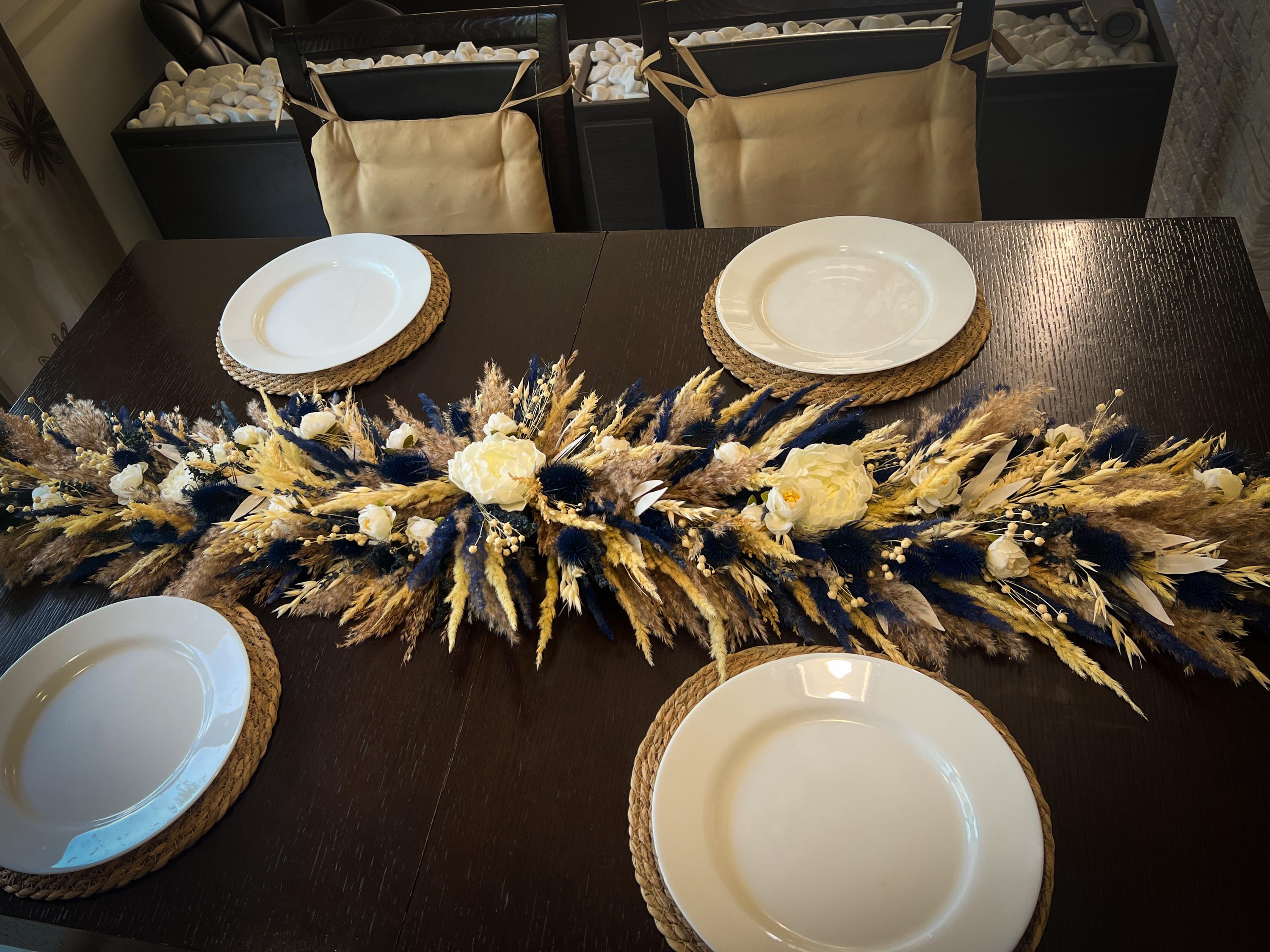 Dried Flower Table Centerpiece in Navy and Ivory Tones – Wedding Table ...