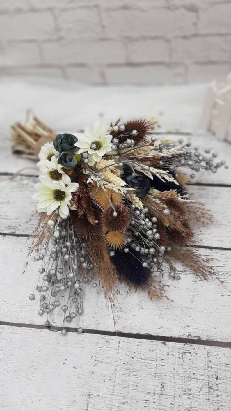 Rustic Boho Bridal Bouquet Dried Daisy Bouquet Silver and | Etsy
