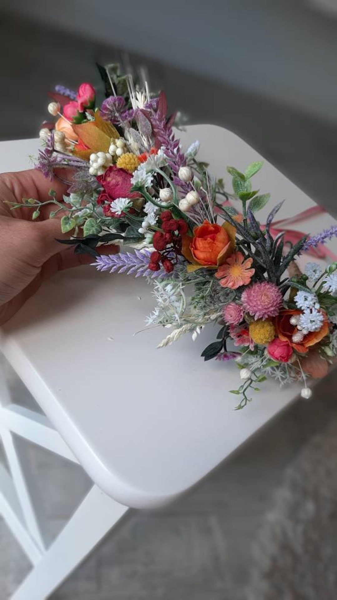 Colorful Flower Crown for Wedding, Bohemian Hair Crown, Colorful Flower ...