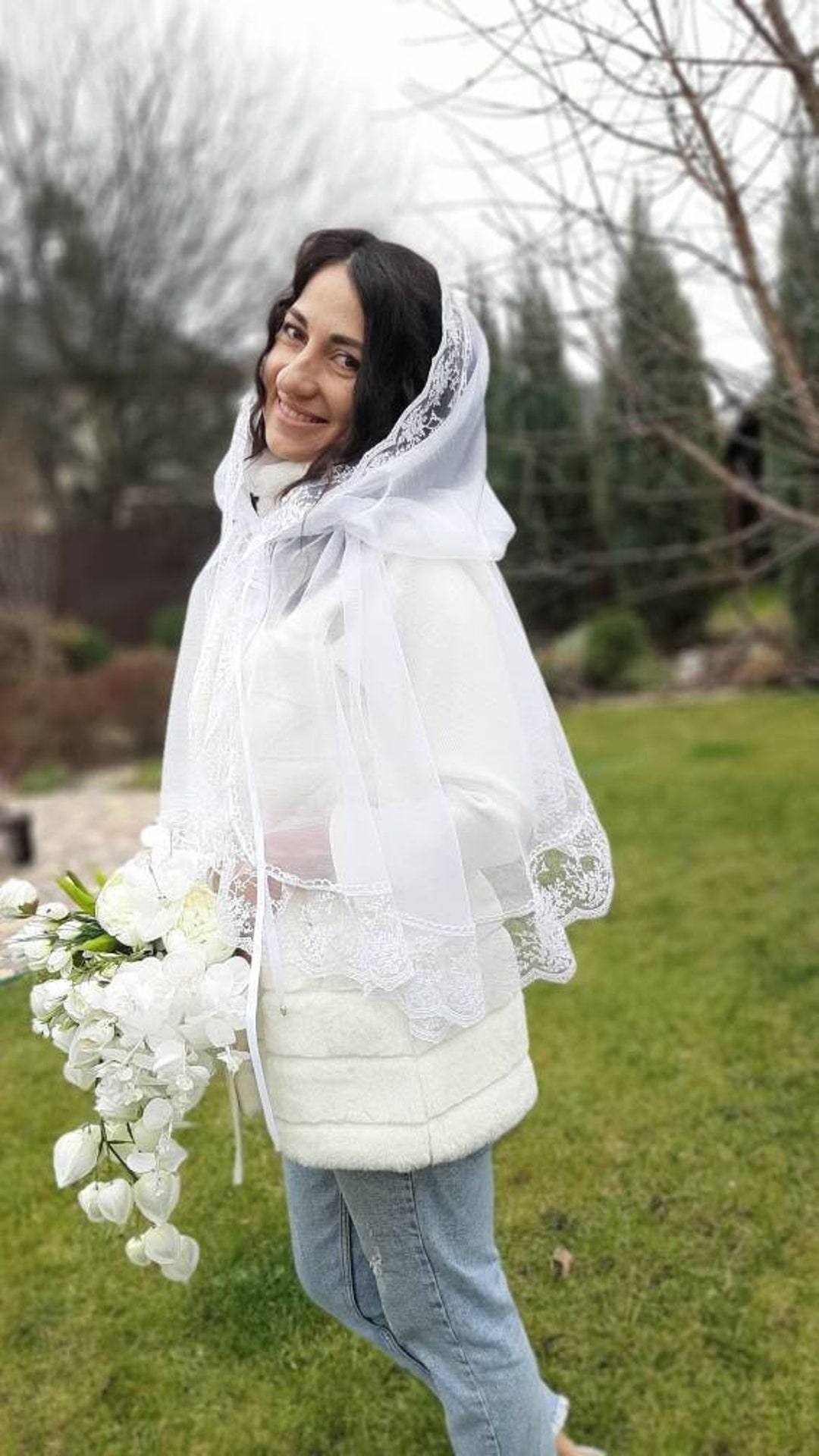 White Church Lace Head Covering Veil, Catholic Lace Mantilla, Boho ...