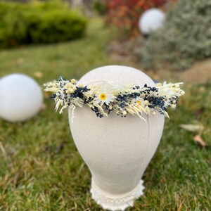 White Daisy & Navy Blue Boho Wedding Bouquet: Elegant Dried Flower ...