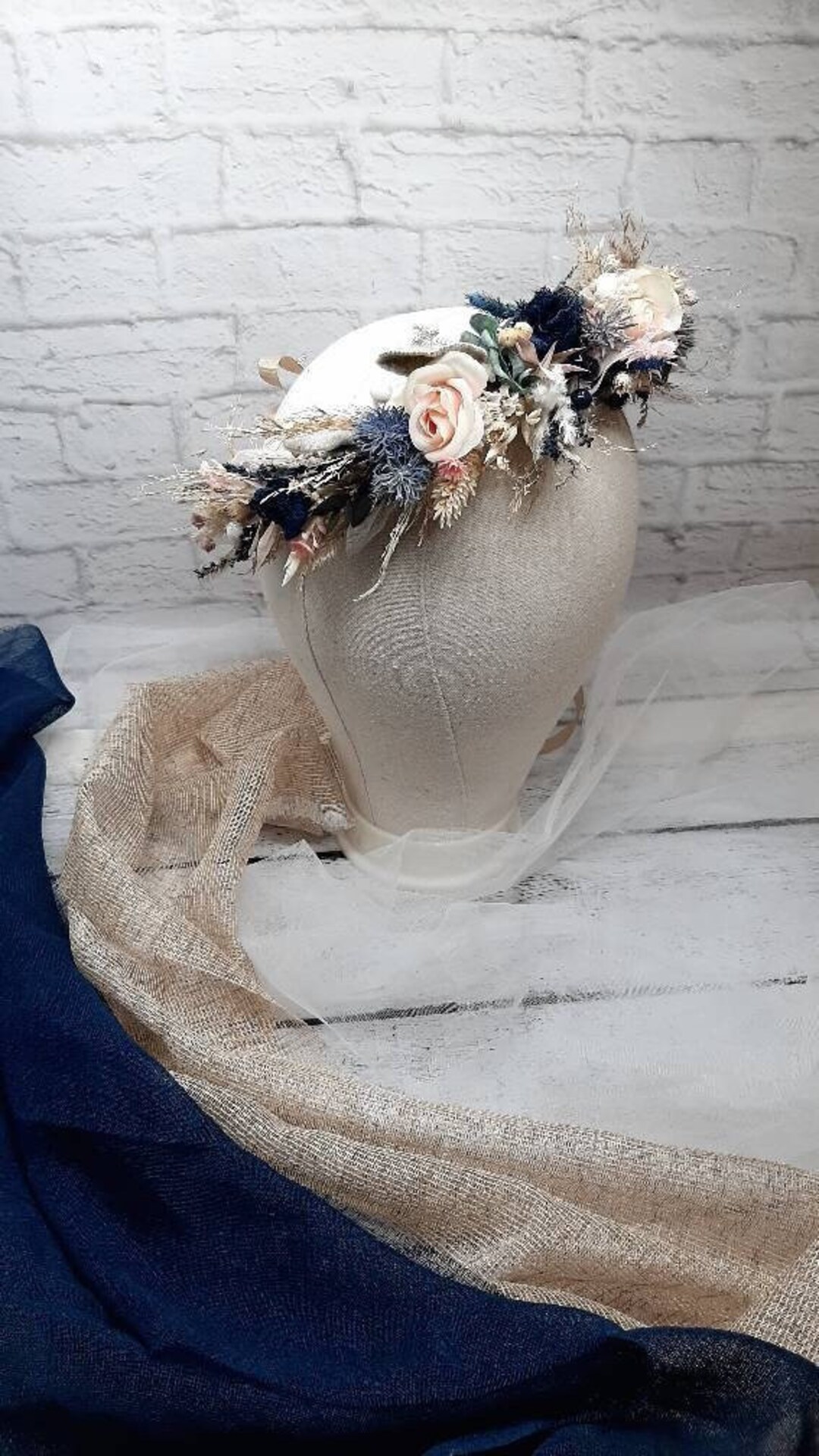 Navy Blue Flower Crown, Winter Flower Crown, Pale Blue Headband ...
