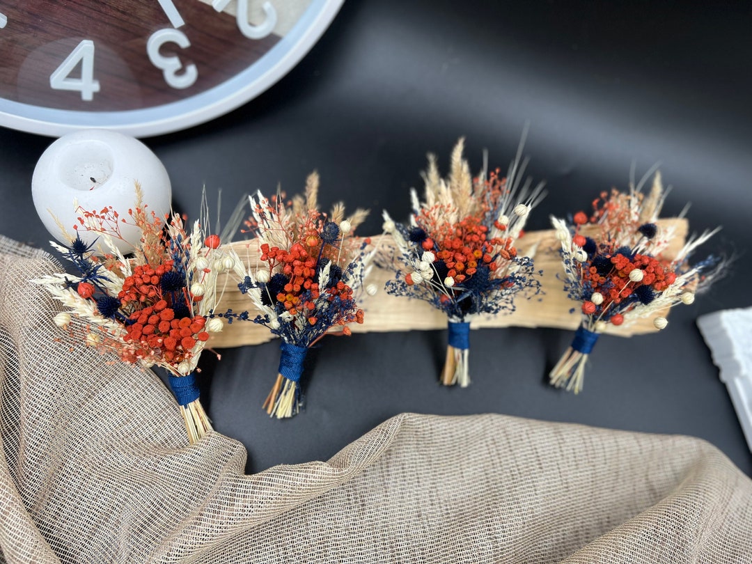Dark Navy Blue Rust Boutonnière Navy Blue Orange Accessories ...