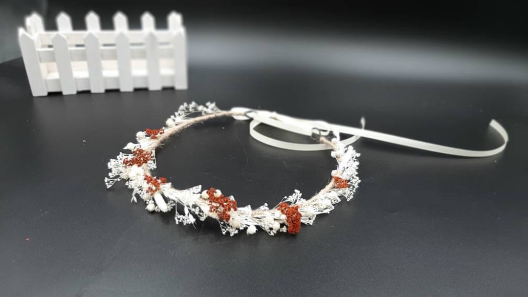 Terracotta Rust Ivory Crown Dried Flower Crown, Orange Rust Flower ...