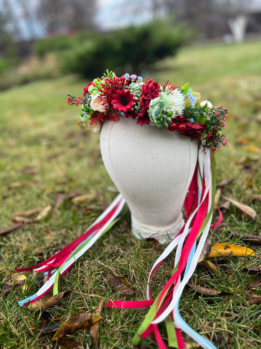 Luxury Ukrainian Floral Crown: Traditional Vinok With Ribbons | Folk ...