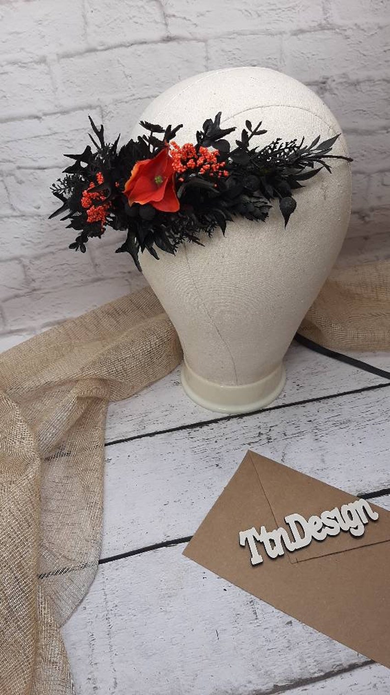 Asymmetrical Black and Red Floral Crown, Gothic Halloween Headpiece ...