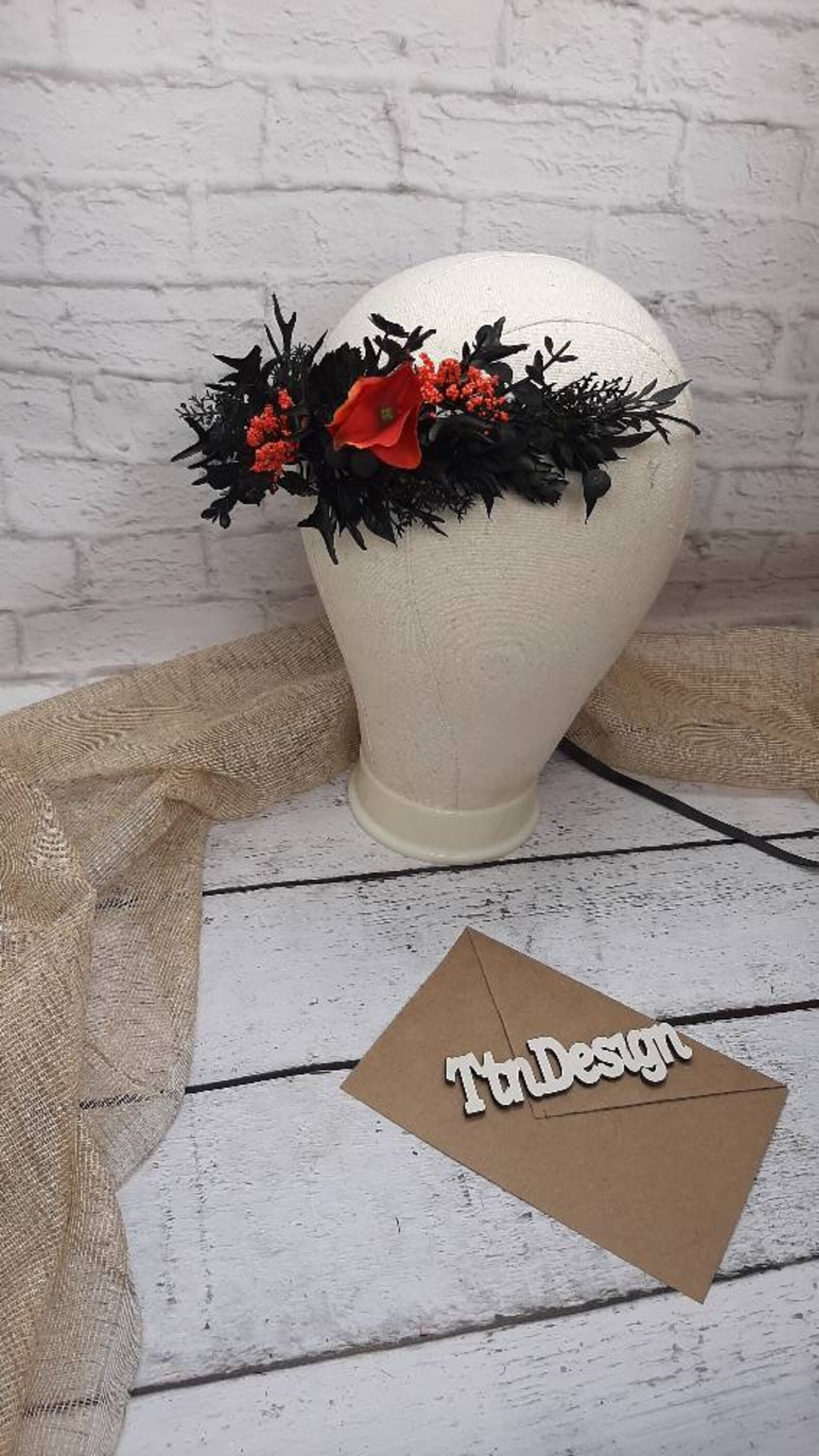 Asymmetrical Black and Red Floral Crown, Gothic Halloween Headpiece ...