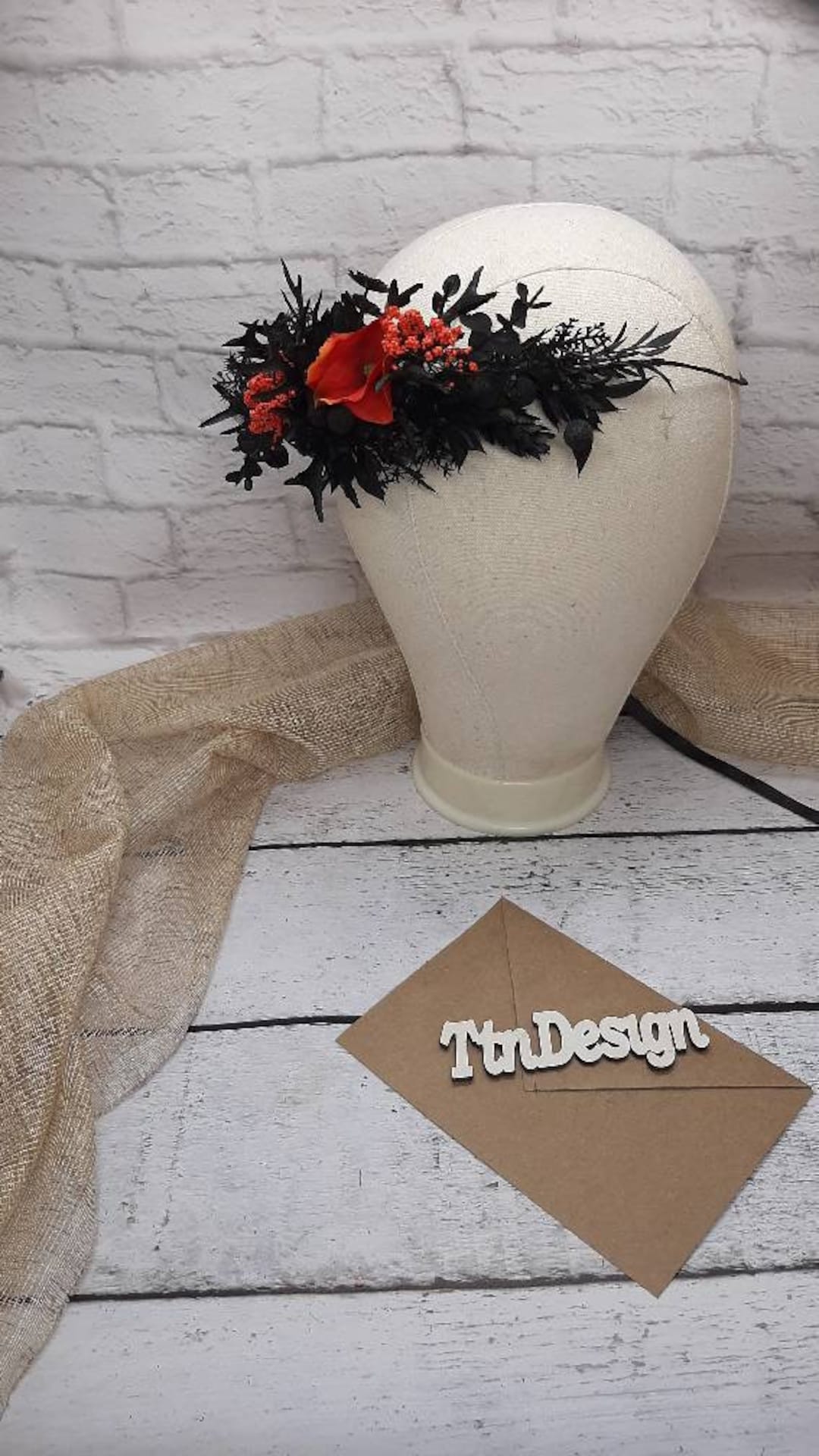 Asymmetrical Black and Red Floral Crown, Gothic Halloween Headpiece ...