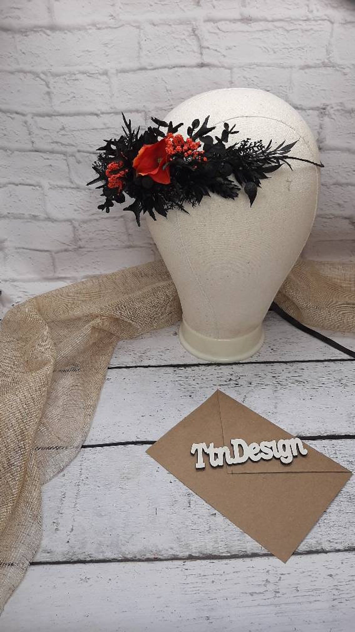 Asymmetrical Black and Red Floral Crown, Gothic Halloween Headpiece ...
