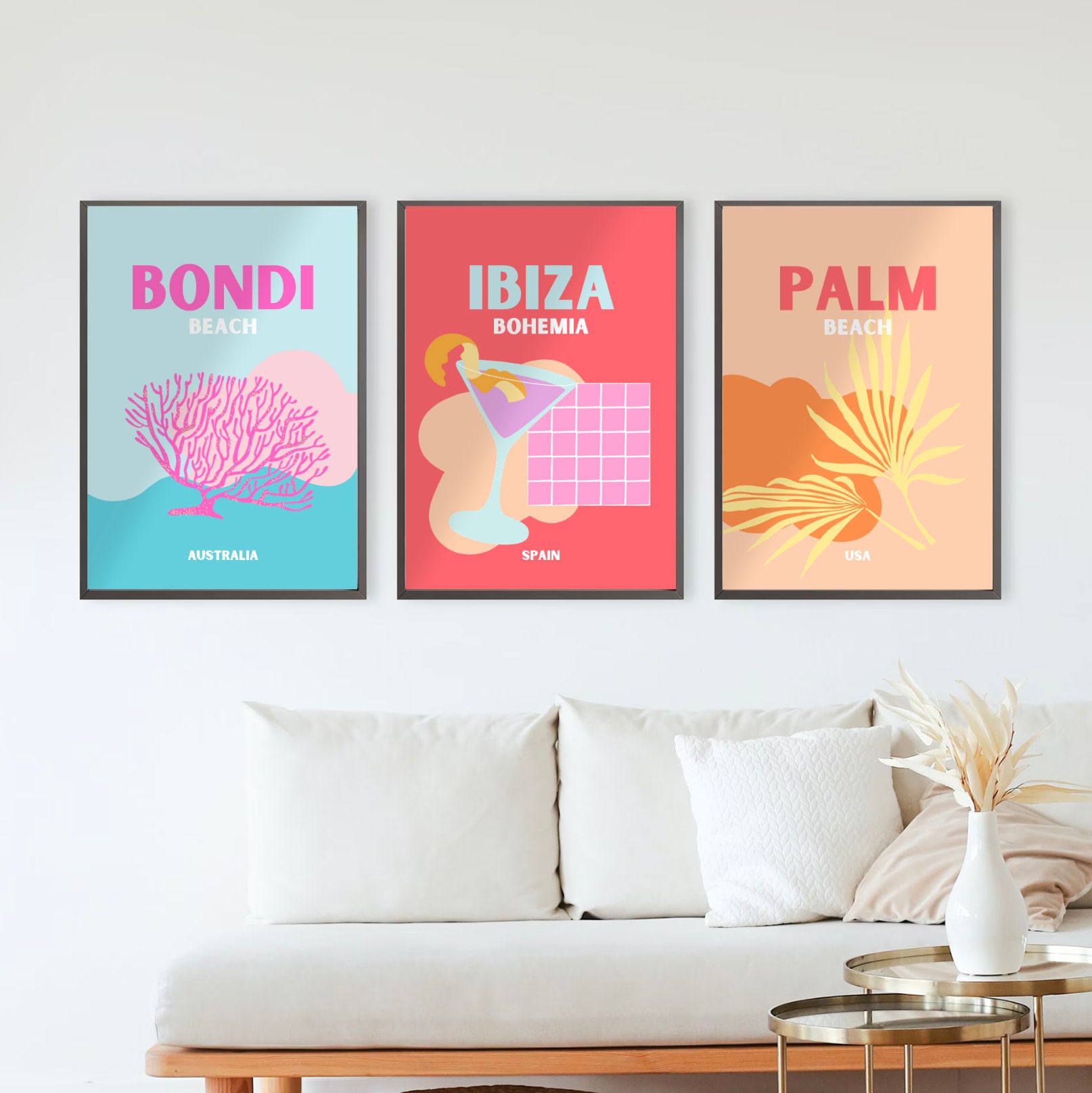 Set of 3 Travel Famous Places Prints | Bondi Beach, Palm Beach, Ibiza ...