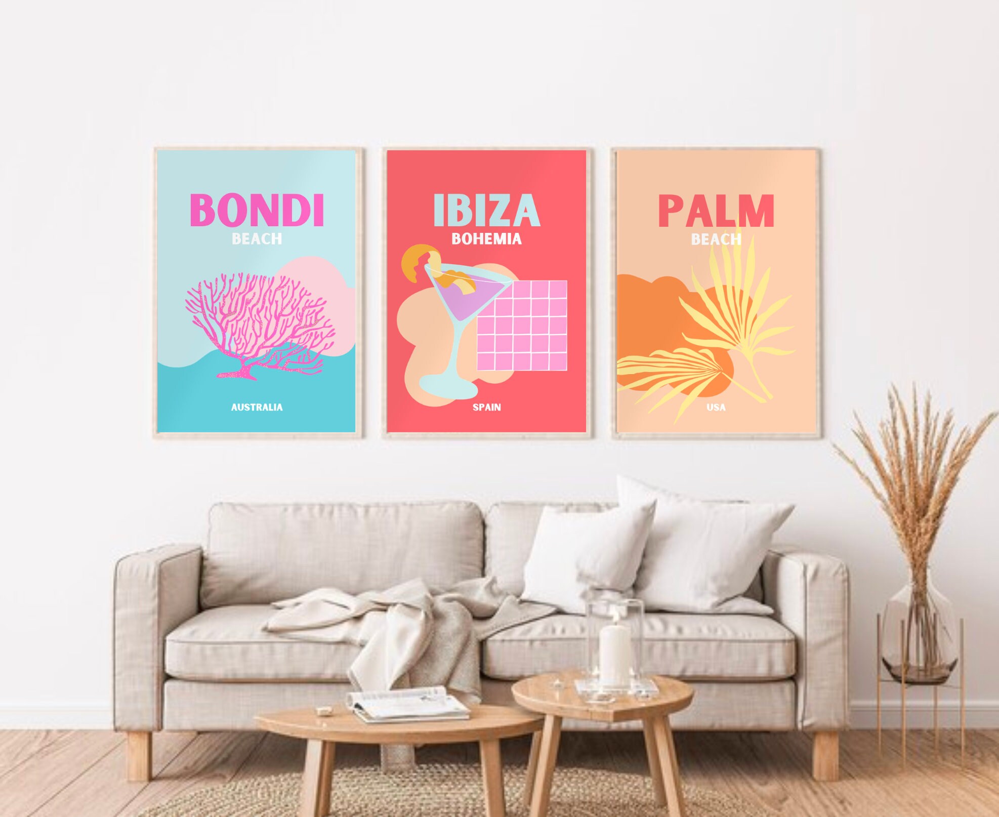 Set of 3 Travel Famous Places Prints | Bondi Beach, Palm Beach, Ibiza ...