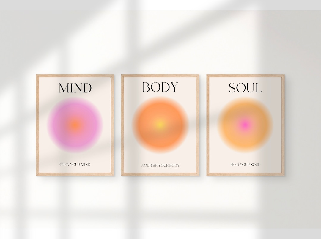 Mind Body Soul Aura Poster 3 Piece Wall Art, Aura Energy Spiritual Gradient Set of 3 Prints, Y2K ...