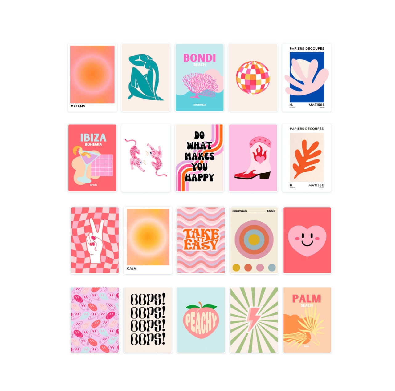Funky Retro Wall Collage Kit, Groovy Preppy Room Decor, 60s 70s ...