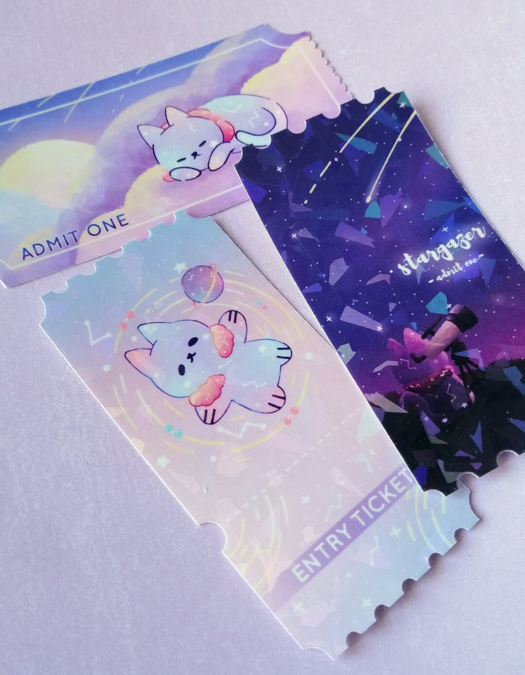 Celestial Cat Ticket Holographic Laminate Water Resistant Vinyl Die Cut ...