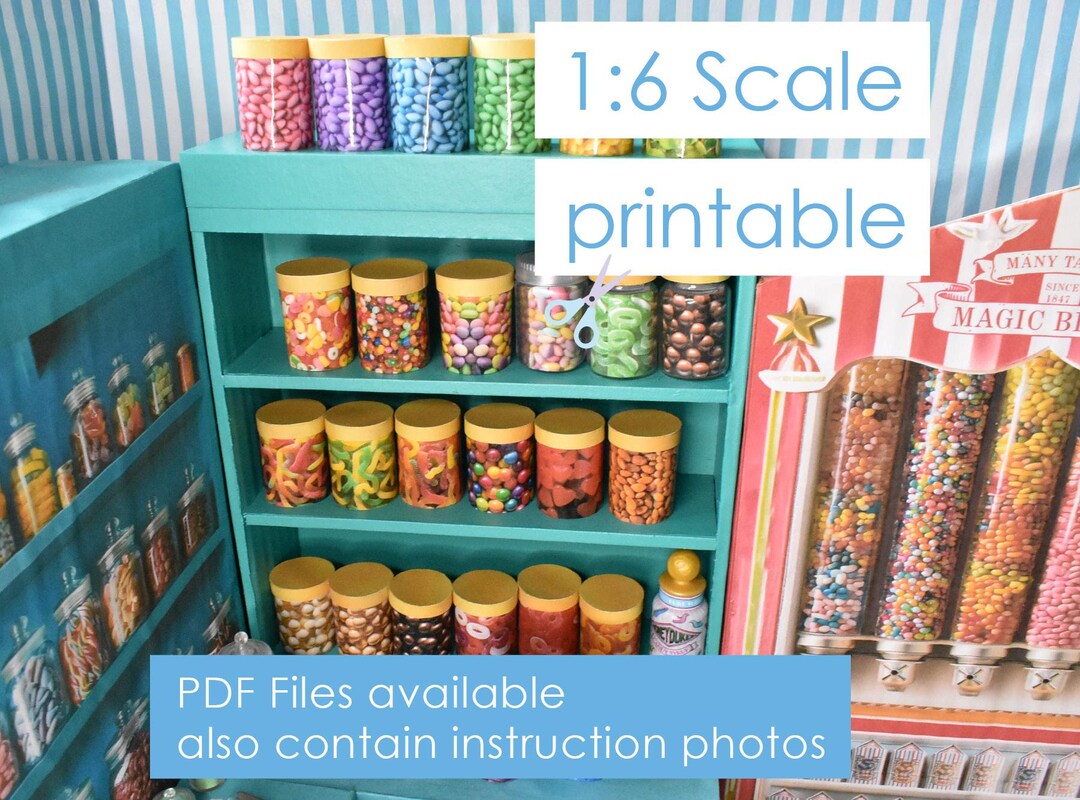 Miniature Candy Jars With Lids - Printable Template for Diorama, Gummy ...