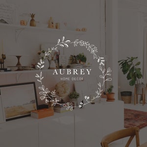 Wreath Premade Logo Design, Rustic Floral Home Decor Branding, Circle ...