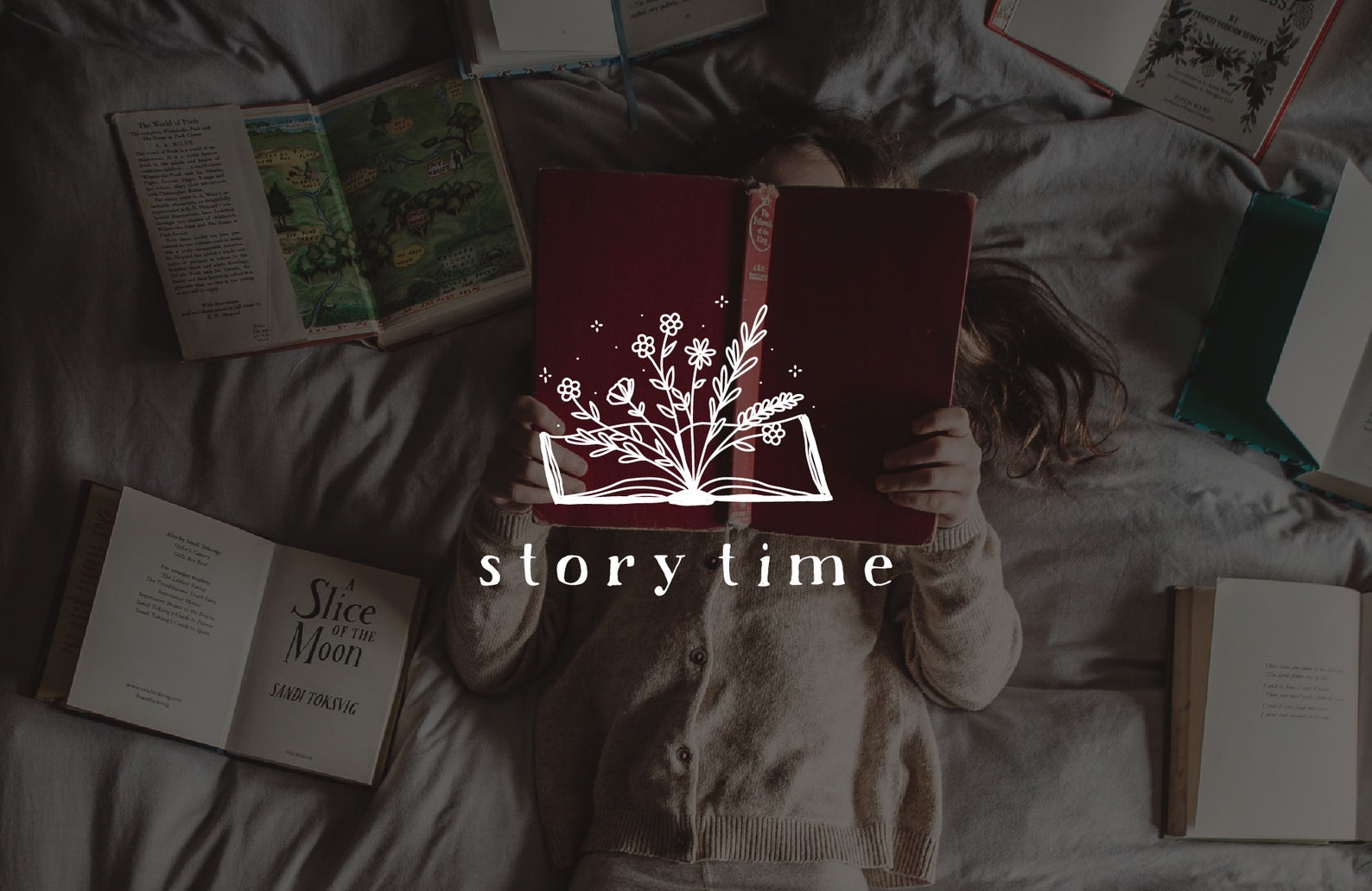 Book Logo, Premade Logo Design, Story Time Logo Stamp, Book Flower ...