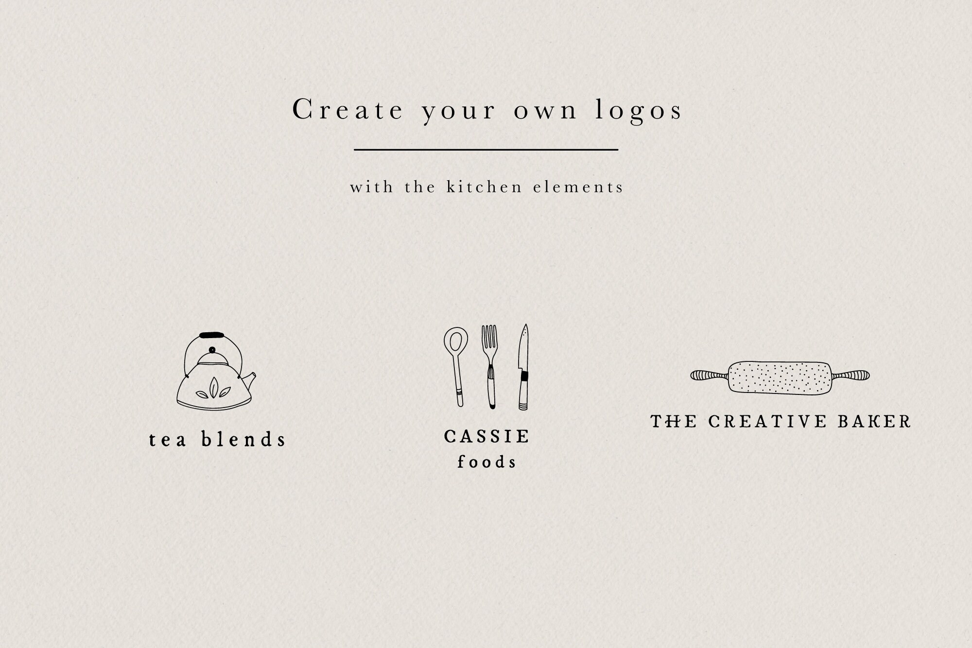 50 Hand Drawn Kitchen Element Design Kit for Logo Design or | Etsy