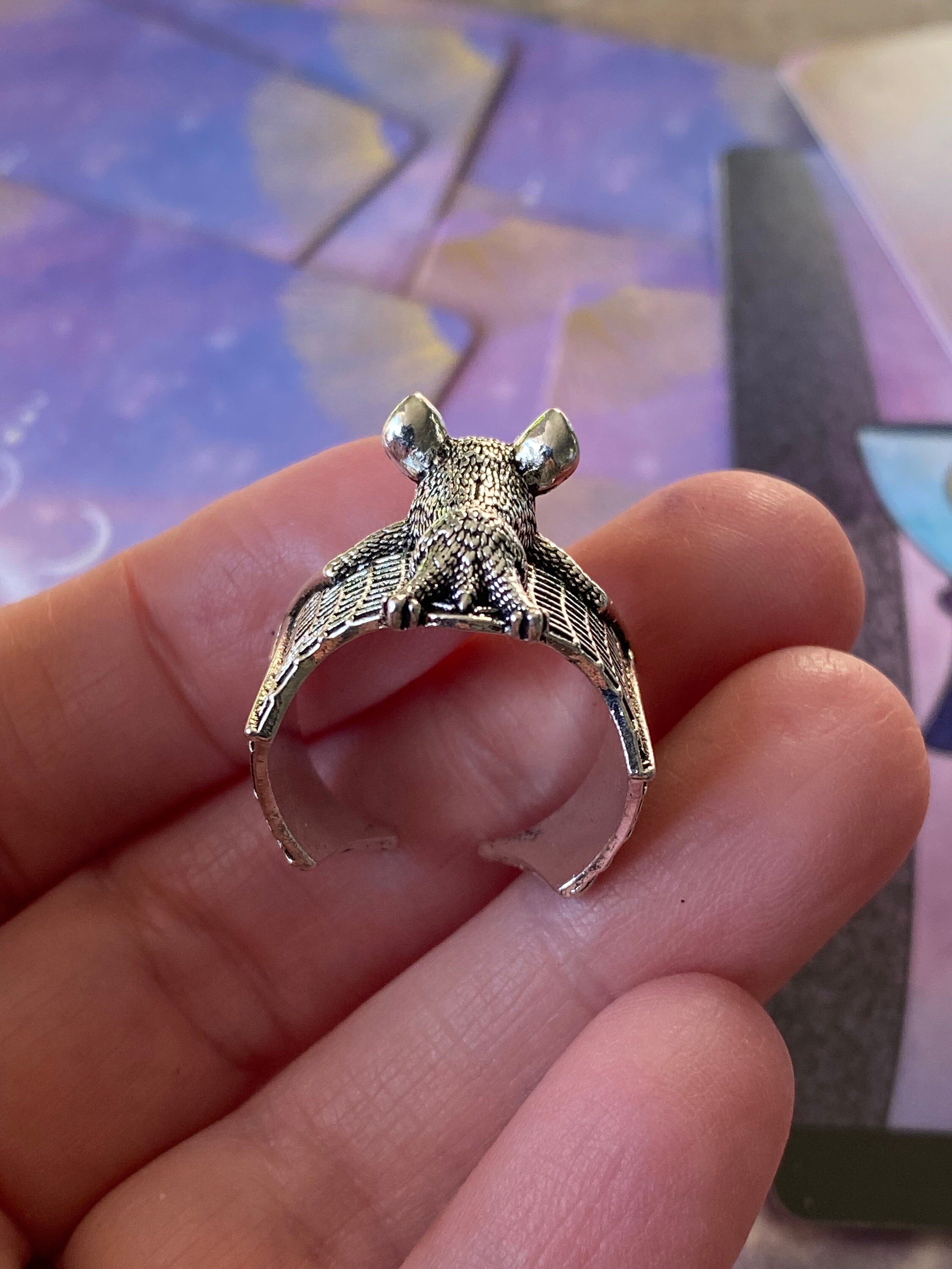 Silver Tone Witchy Gothic Vampire Bat Ring Adjustable Size Costume Ring ...