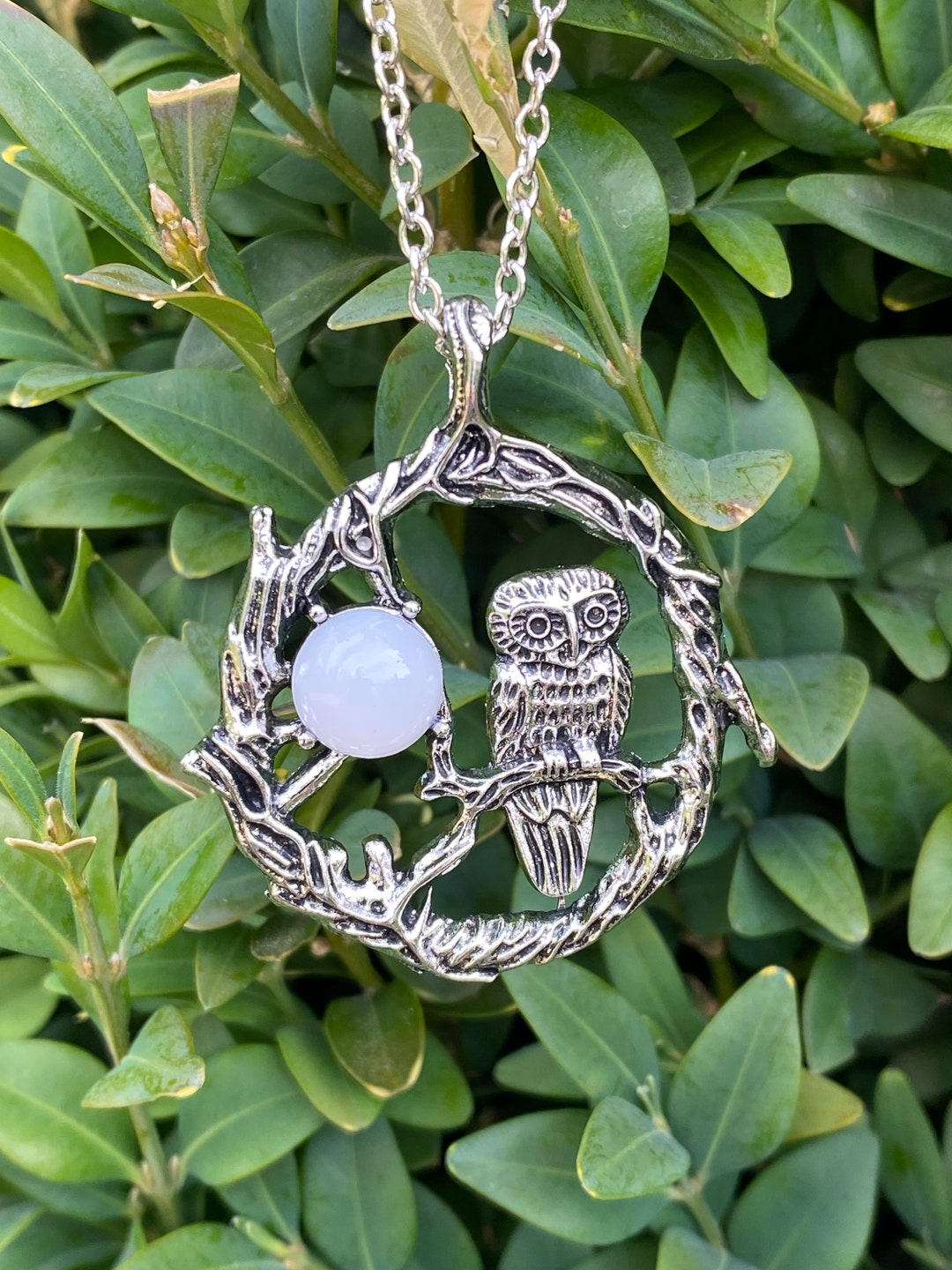 Magical Silver-toned Owl and Cloudy Witch's Mirror Protection Necklace ...