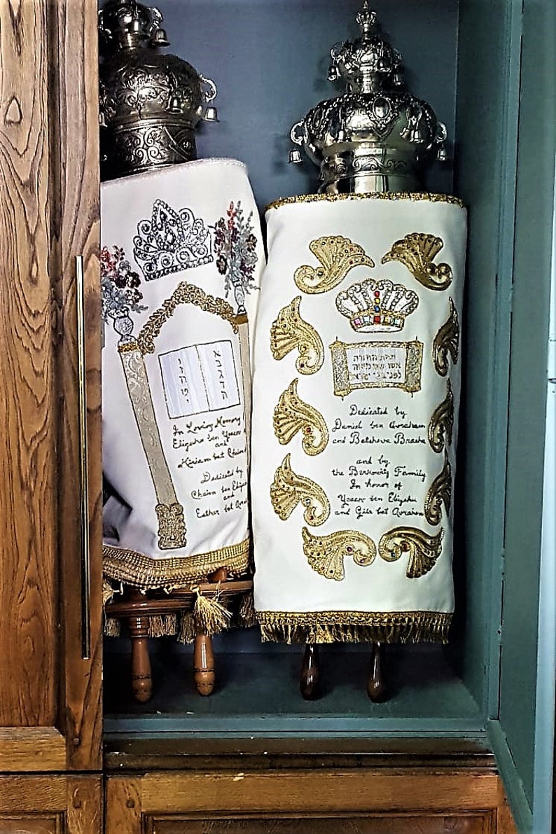 Sefer Torah Cover/mantle With Gold Appliques, Hand Painted in Israel ...