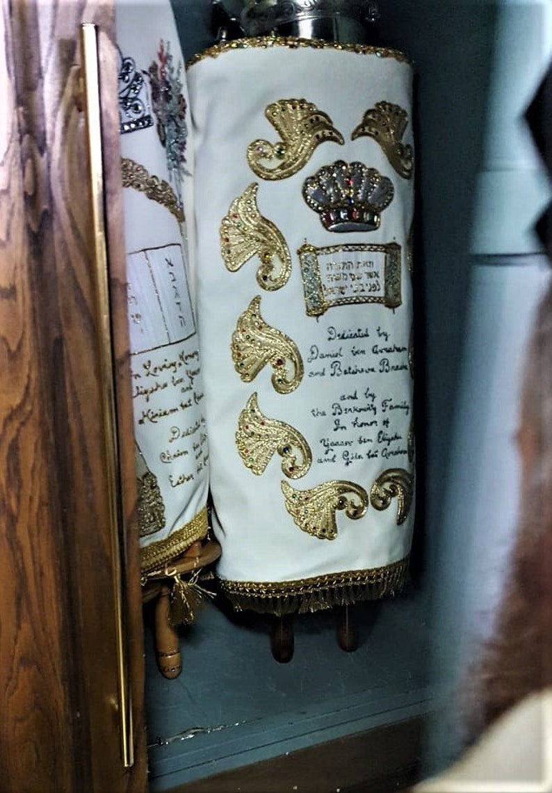 Sefer Torah Cover/mantle With Gold Appliques, Hand Painted in Israel ...