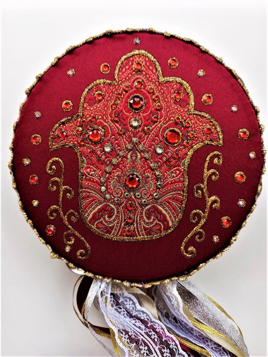 Hamsa Tambourine Hand Painted, Judaica Wedding Gift, Jewish Tambourine ...