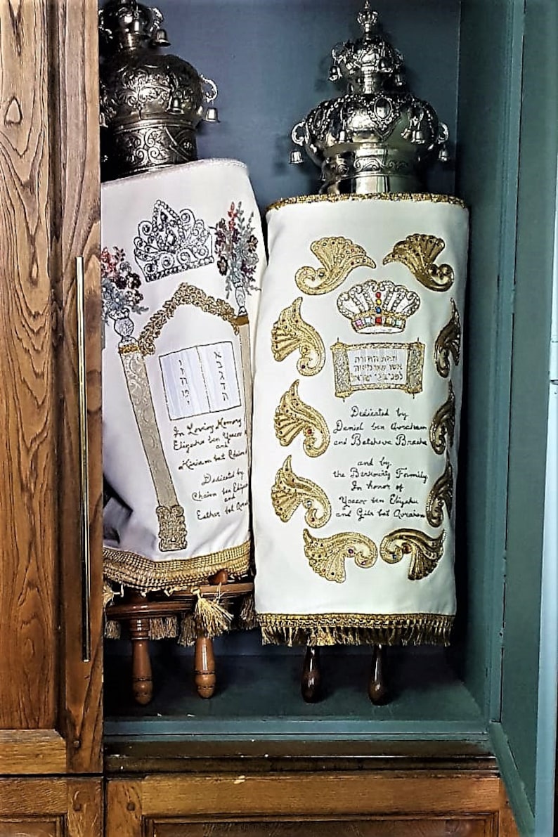 Torah Cover Gold Pillars Torah Mantles Applique Hand Painted Israel ...