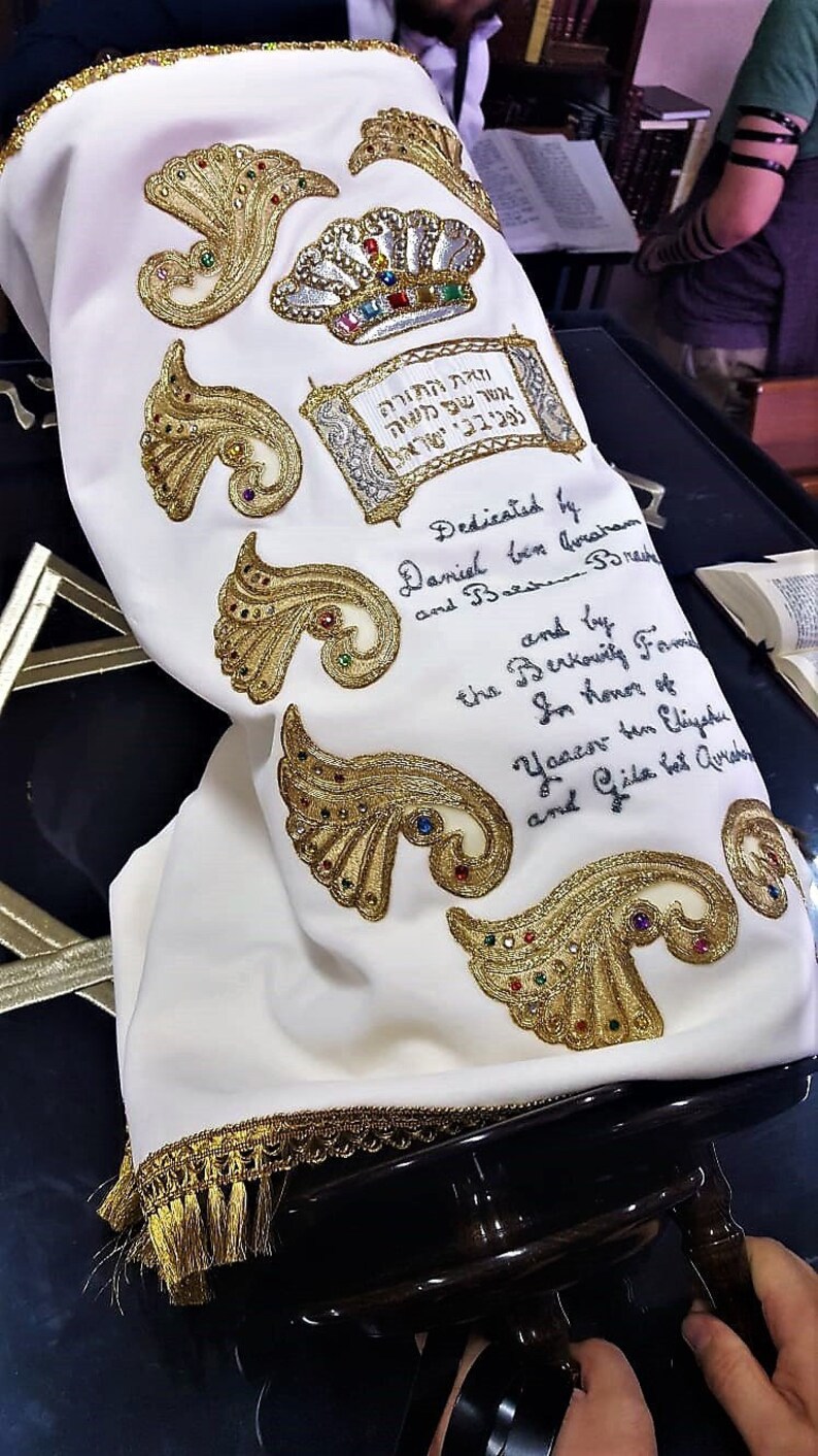 Sefer Torah Cover/mantle With Gold Appliques, Hand Painted in Israel ...