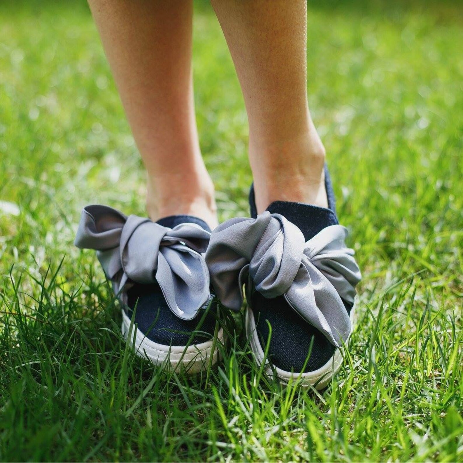 Super Light and Comfortable Denim Slip-ons With the Bow - Etsy