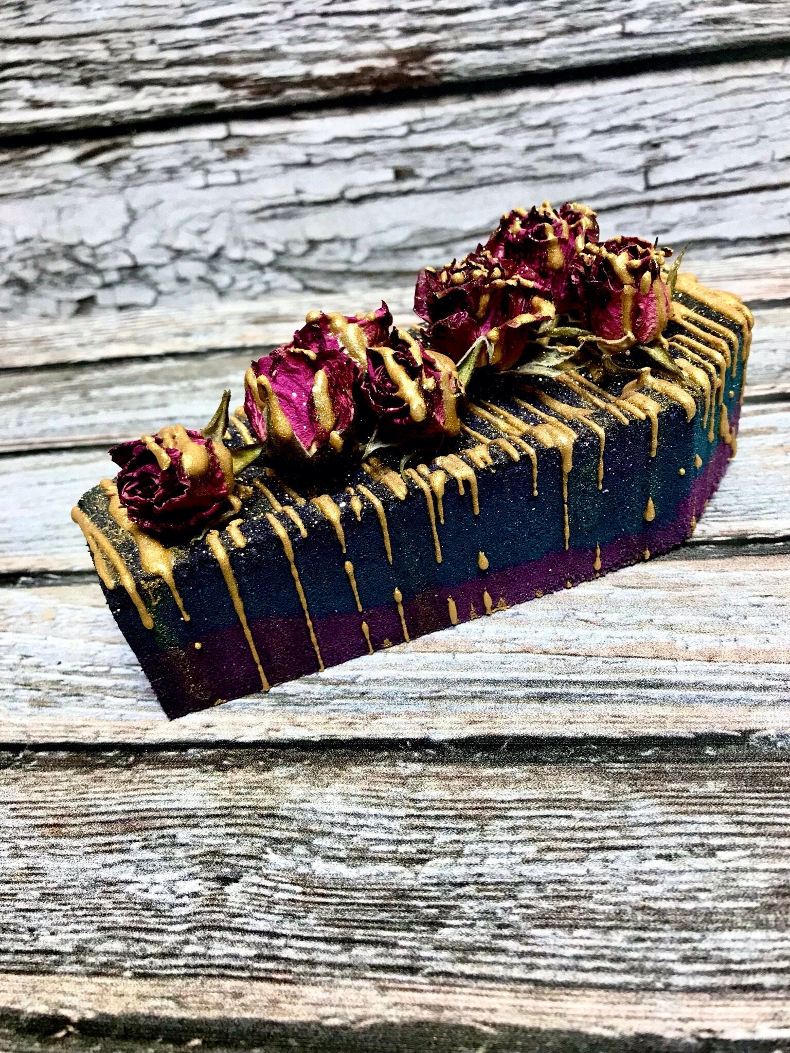 Rose Bud Coffin Bath Bomb with Gold Cocoa Butter Drizzle