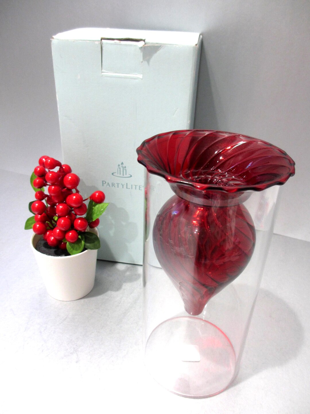 Vintage Partylite Reed Diffuser P90872 Ruby Red Glass in Box Home ...