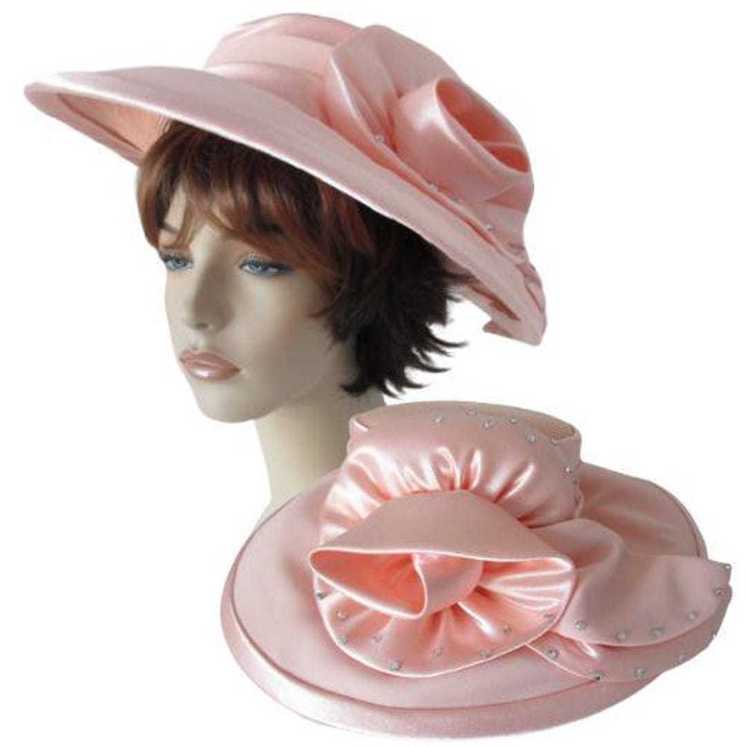 Miss Divine Hat Pink Satin Wide Brim Womens Church Derby Hat Elegant ...
