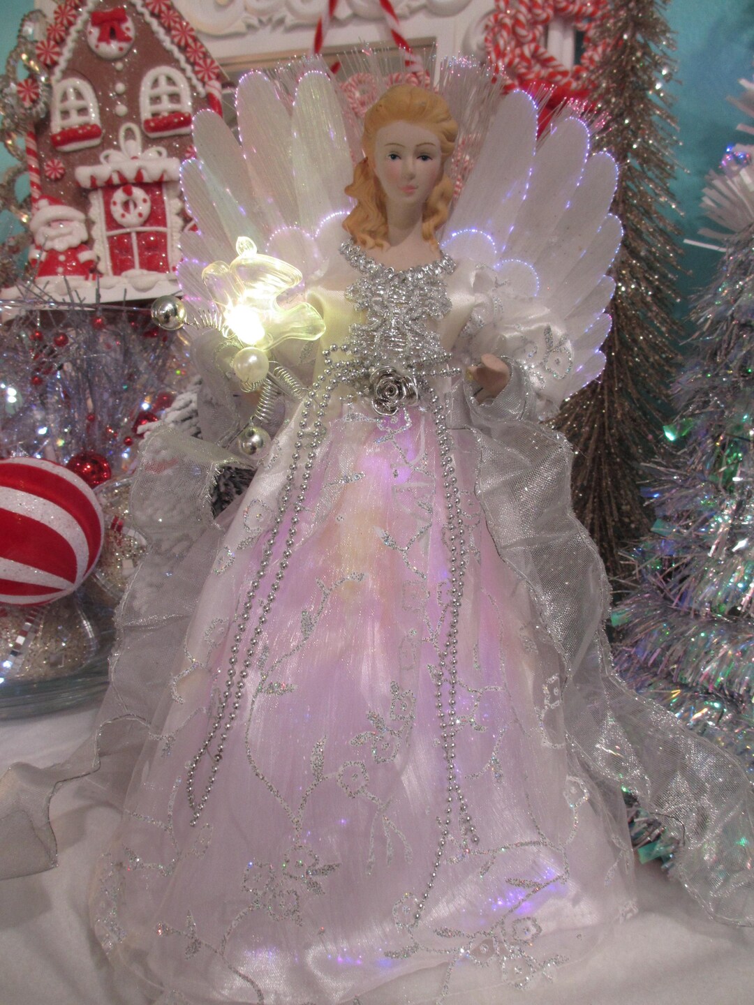 Fiber Optic Christmas Angel Tree Topper 13" Light up LED Color Changing ...