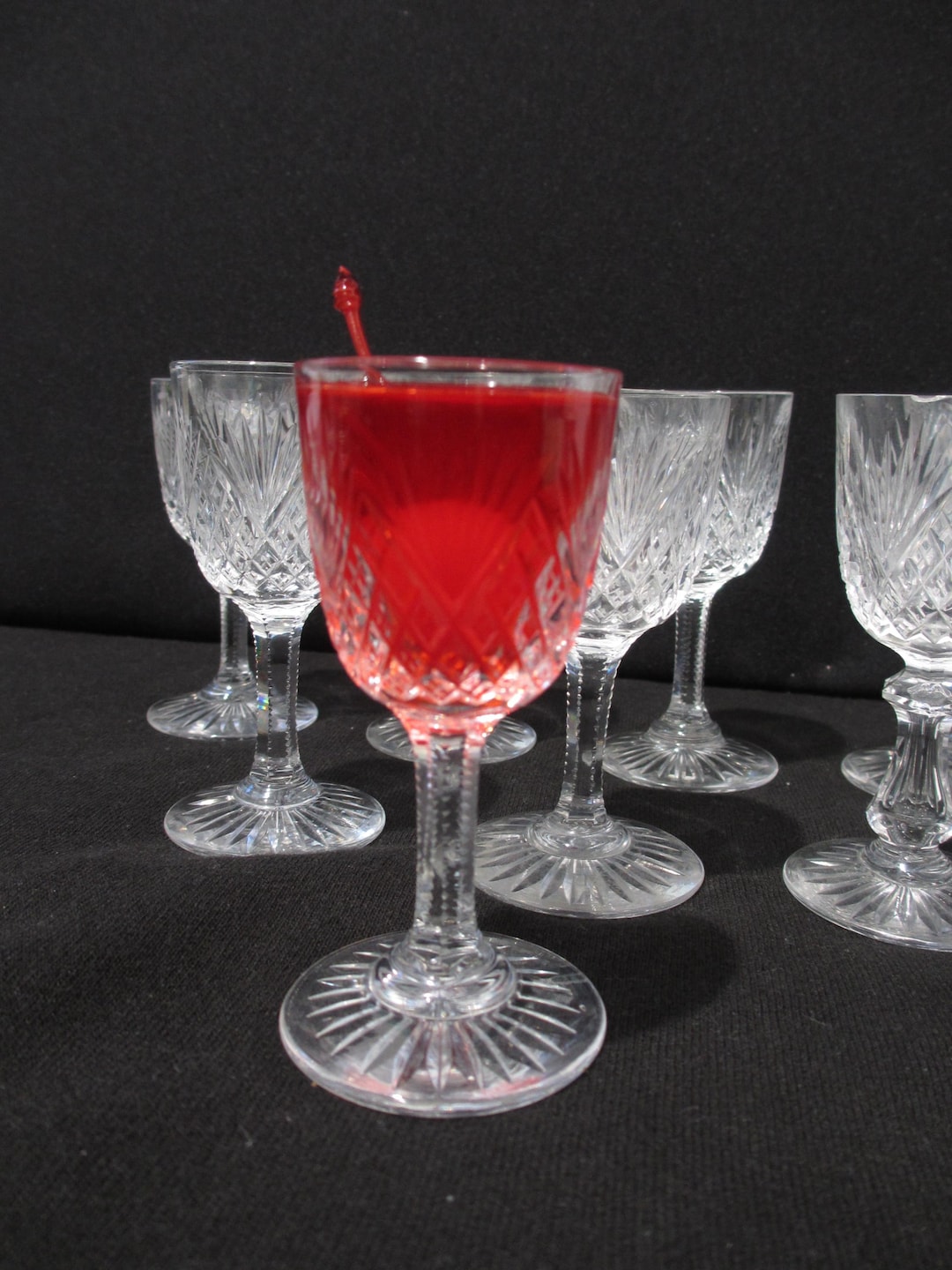 Sparkling Cut Glass Cordial Glasses Set of 8 Pressed Crystal Style ...