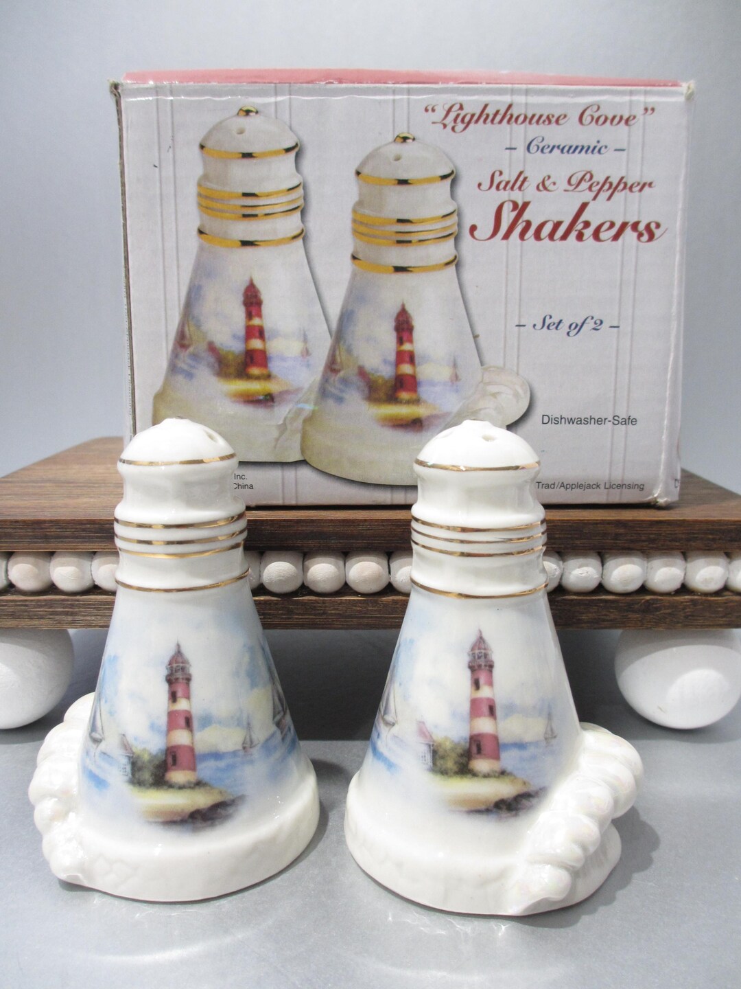 Ceramic Lighthouse Cove Salt & Pepper Shakers Coastal Nautical Kitchen ...