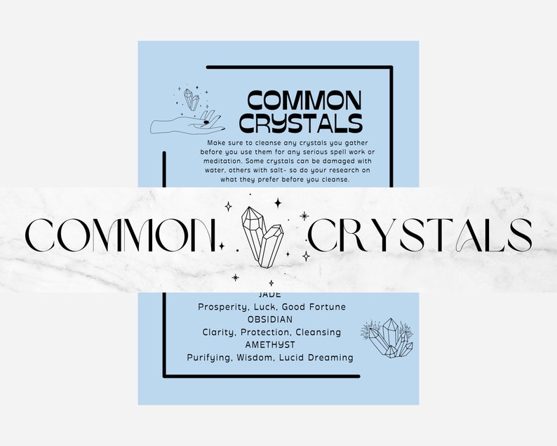 Common Crystals, Printable Book of Shadows Page Blue - Etsy