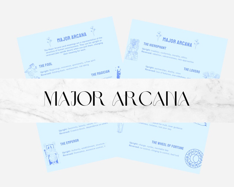 Major Arcana Meanings Printable Page, Tarot Cheat Sheet- Blue - Etsy ...
