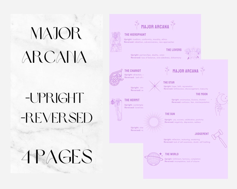Major Arcana Meanings Printable Page Tarot Cheat Sheet Etsy