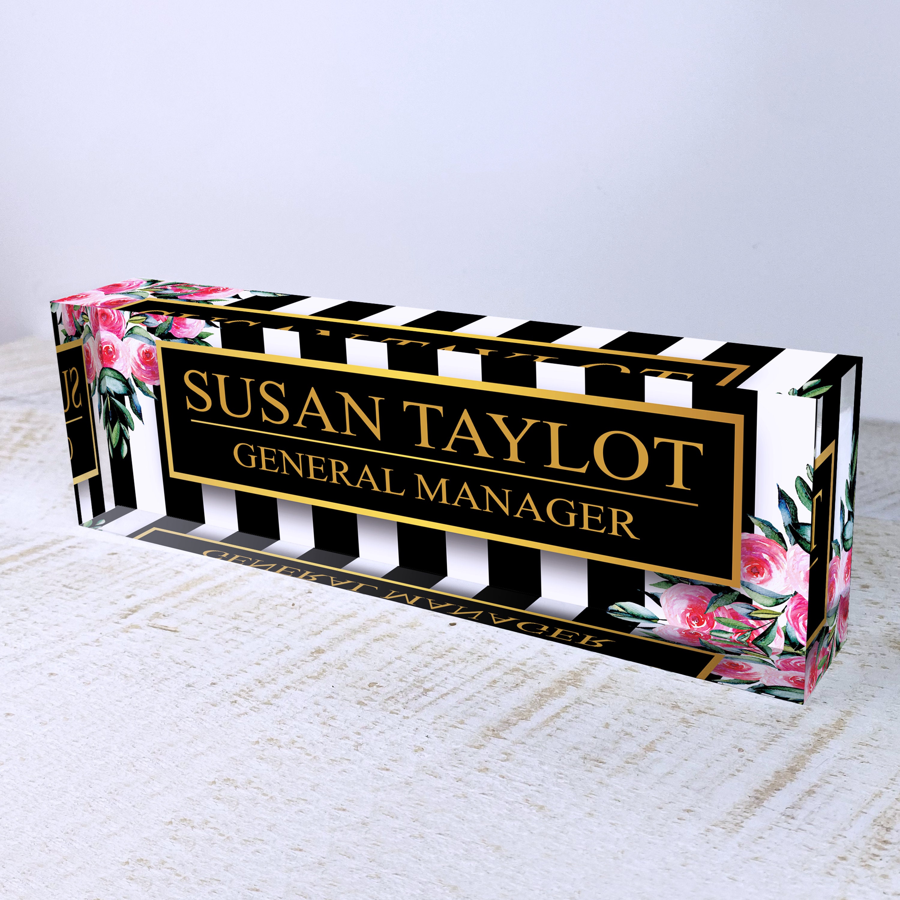 Personalized Desk Name Plate for Office Desk Gold Stripe - Etsy