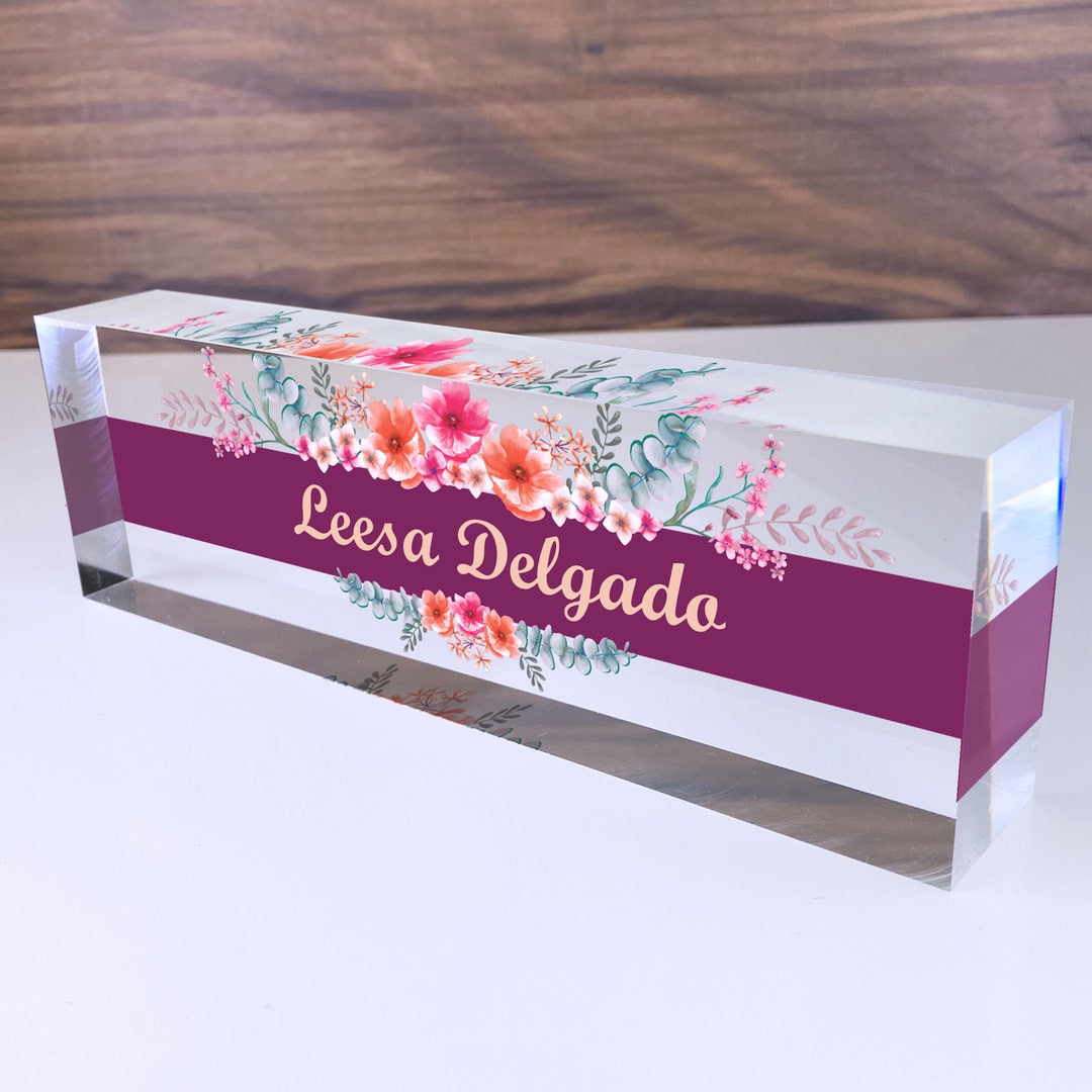 Wildflower Acrylic Desk Name Plate | Personalized Office Decor - Etsy