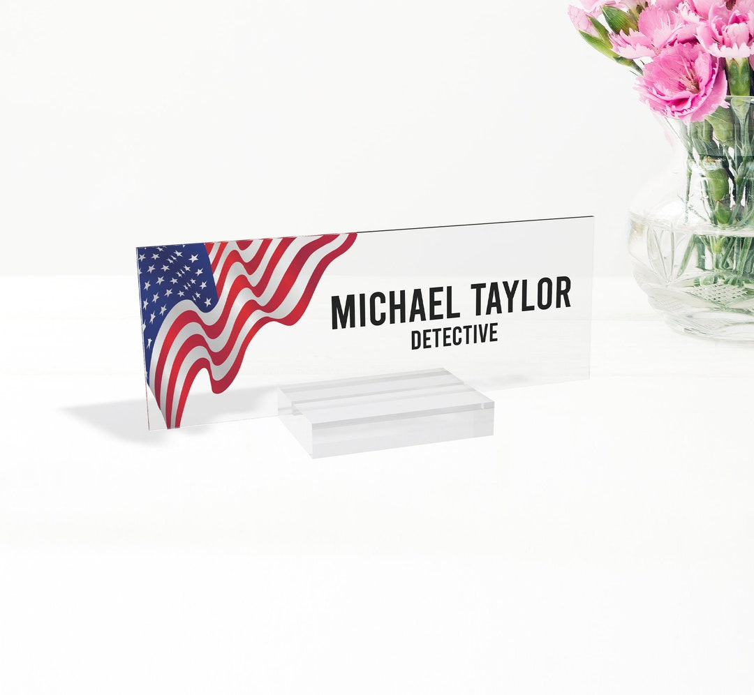 Desk Name Plate USA FLAG, Flowers Marble Design Name Plate for Desk ...