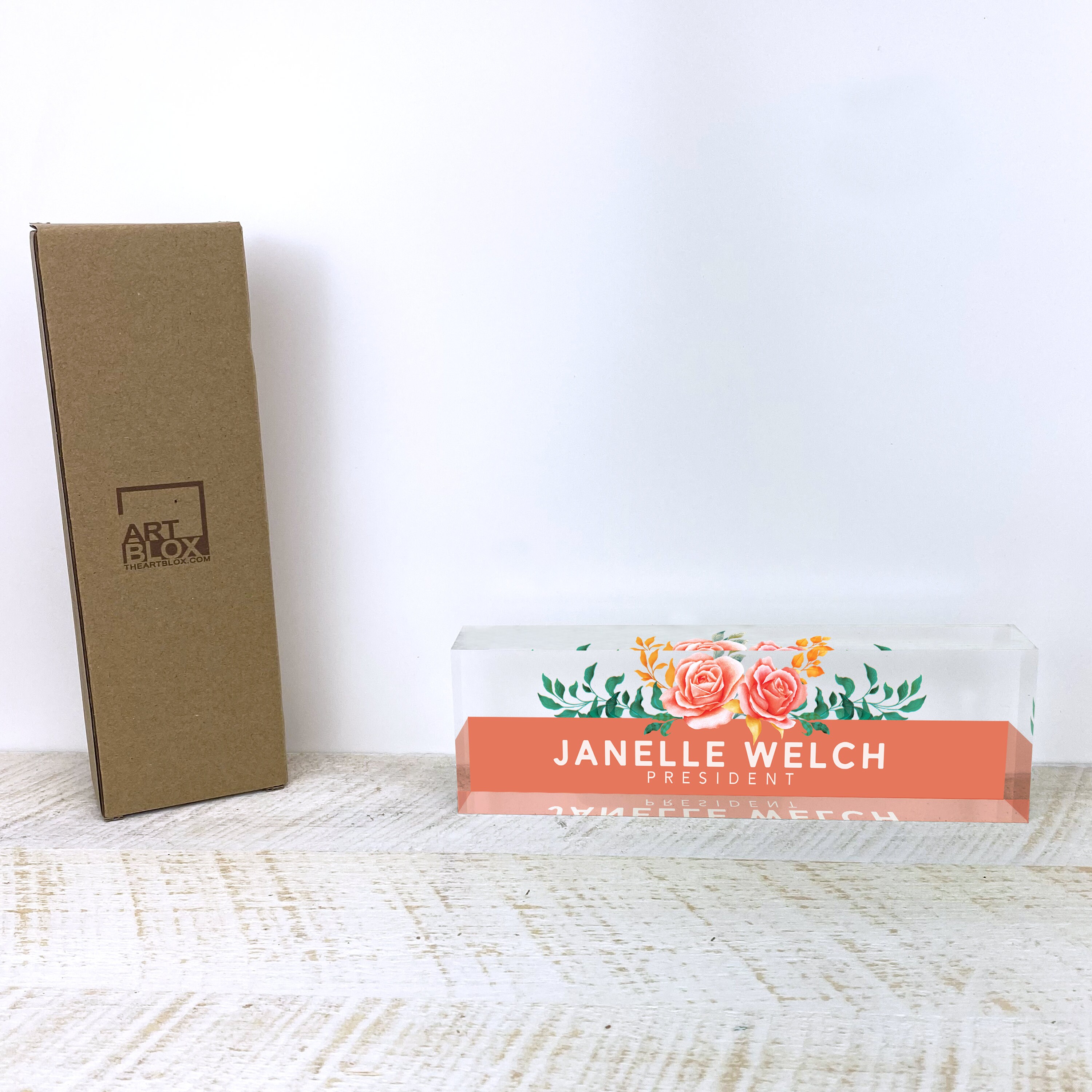Personalized Name Plate for Desk | Orange Roses Design On Clear Acrylic ...